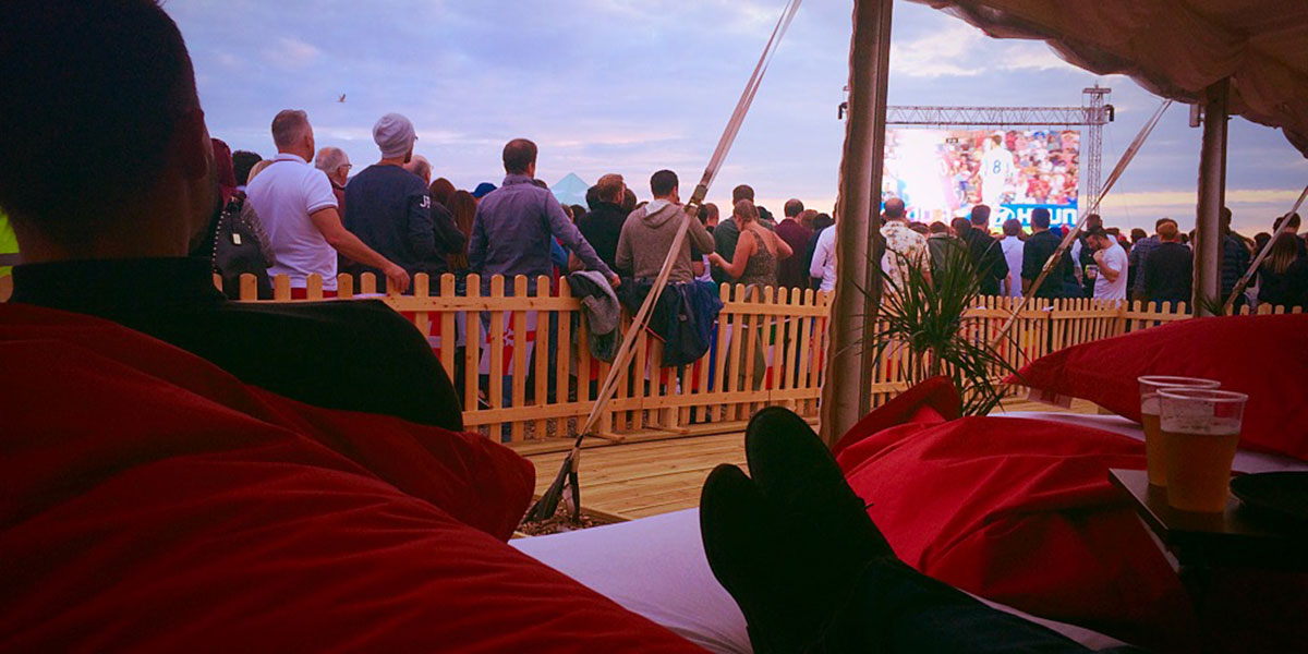 Watching England from a VIP bed on Brighton beach - Lads Holiday Guide ...